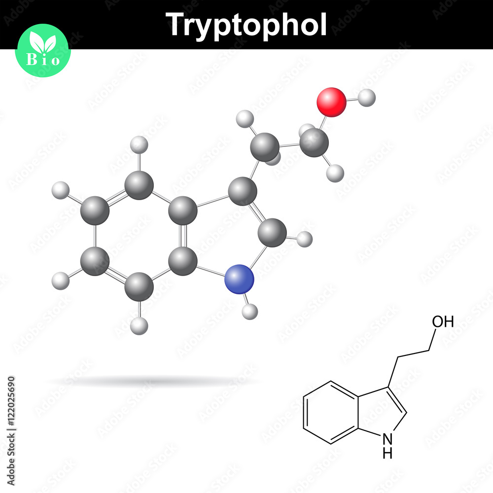 Tryptophol 3d model and chemical structure Stock Vector | Adobe Stock