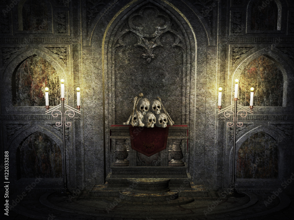 Skull on the Altar Scary Backdrop Stock Illustration | Adobe Stock