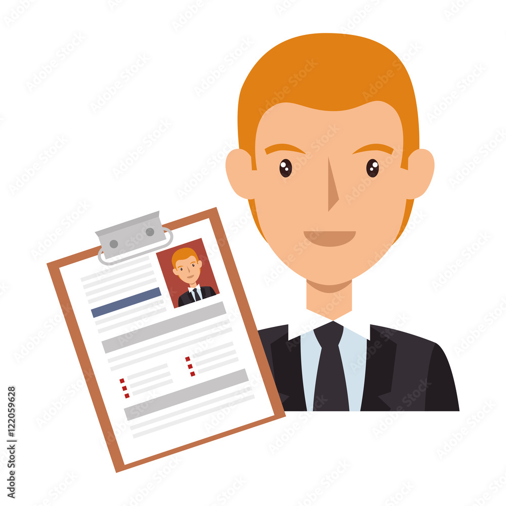 avatar man wearing suit and tie and curriculum vitae cartoon. vector ...