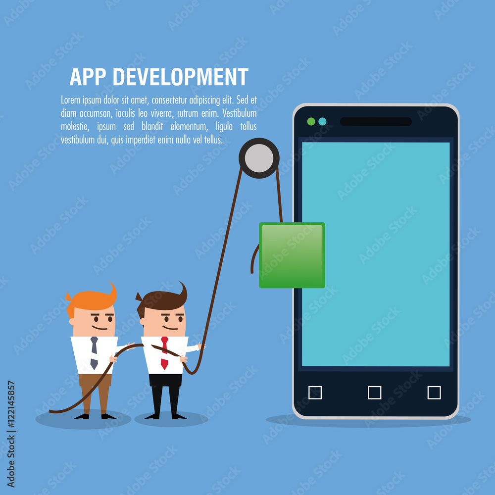 Cartoons cubes and smartphone icon. App development and programming ...