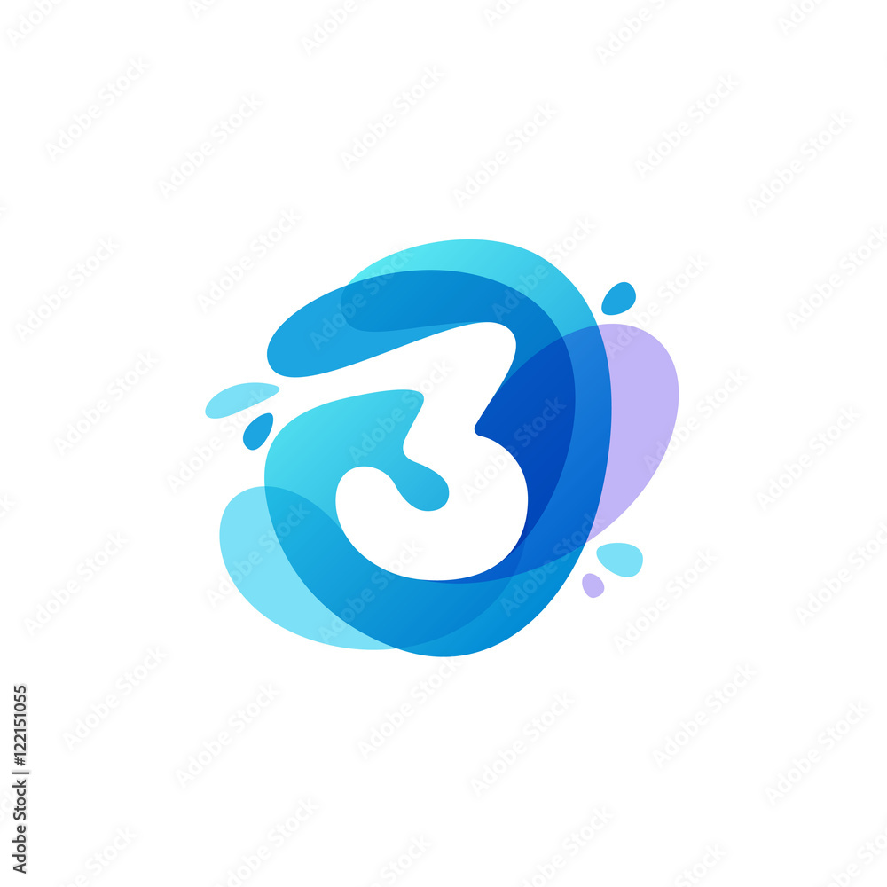 Number three logo at blue water splash background. 3 icon. Stock Vector ...
