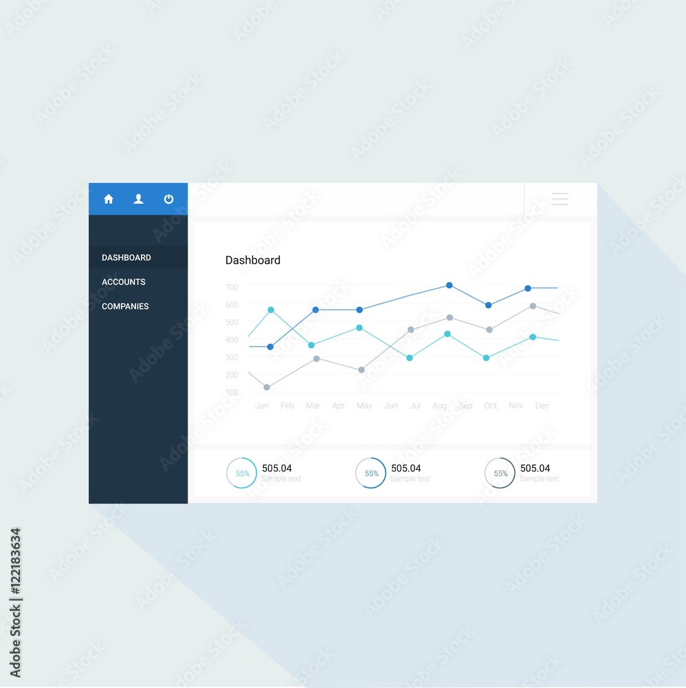 Infographic dashboard template with flat design graphs and charts ...