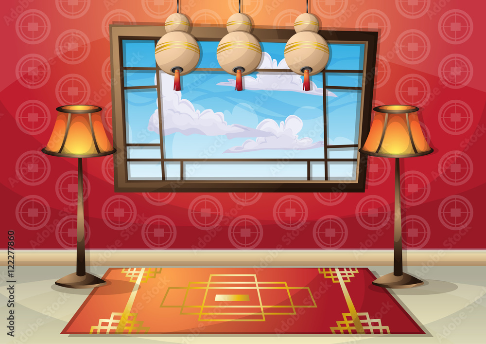 cartoon vector illustration interior chinese room with separated layers ...