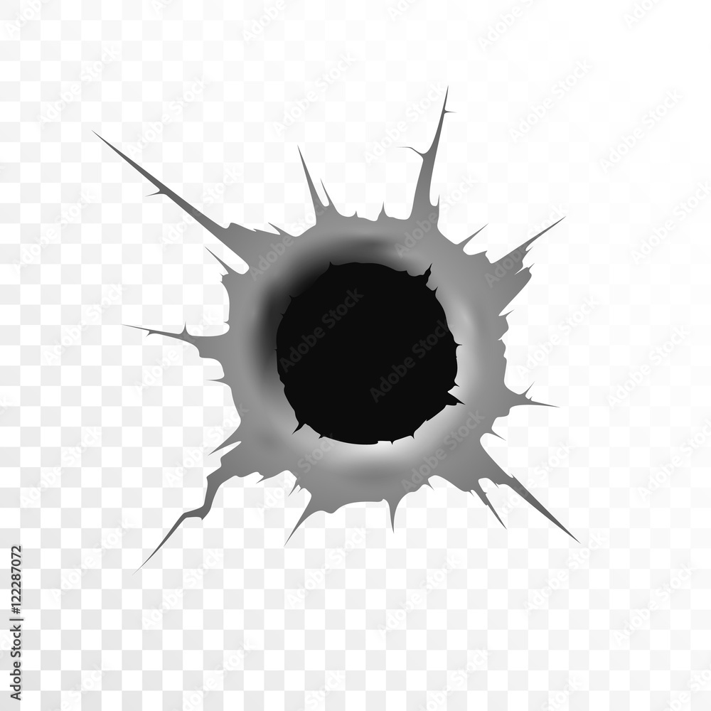 Bullet hole. Isolated on white transparent background. Vector illustration, eps 10. Stock Vector ...