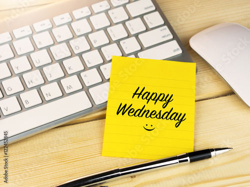 Happy Wednesday on sticky note on work table Stock Photo | Adobe Stock