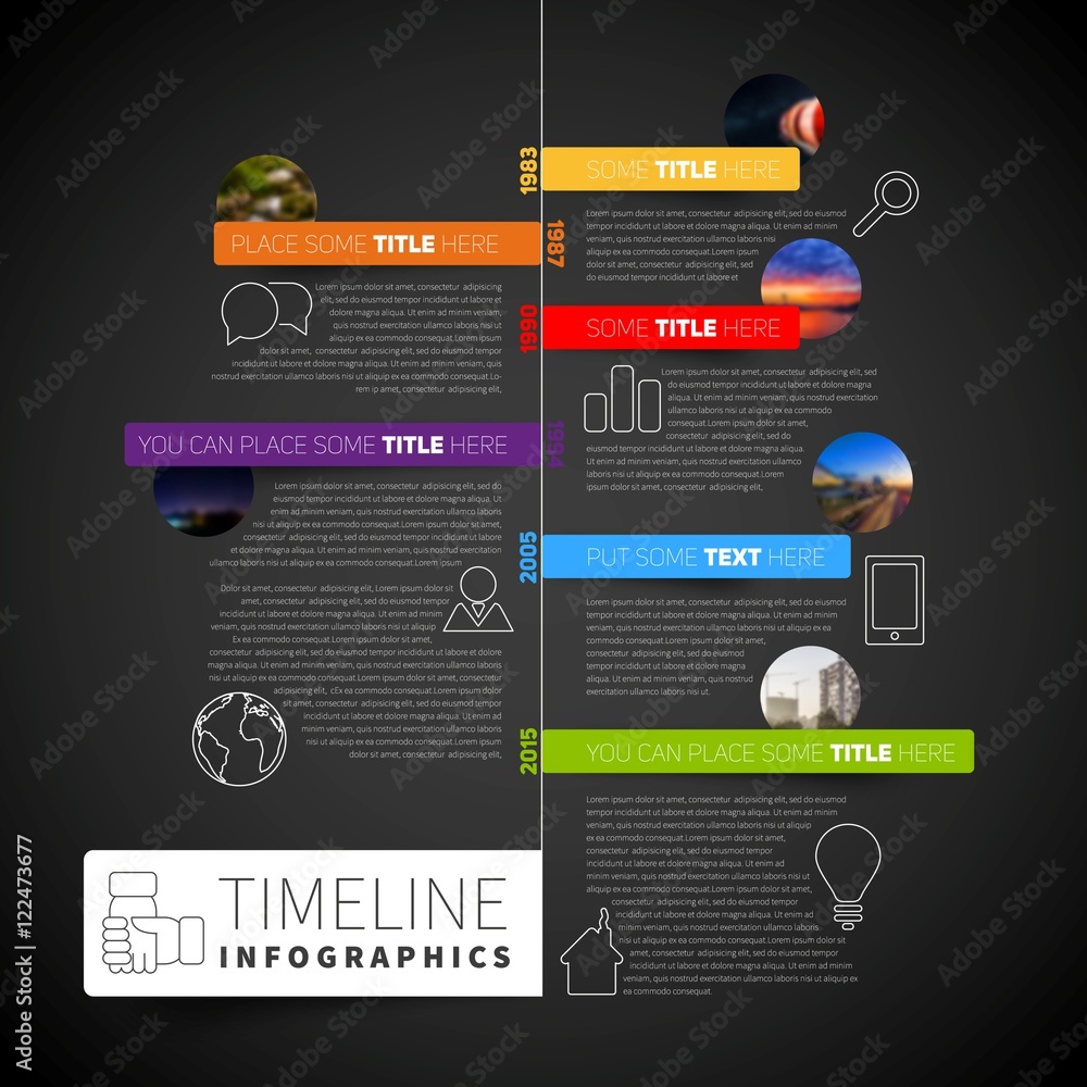 Infographic timeline report template with icons, labels and blur Stock ...