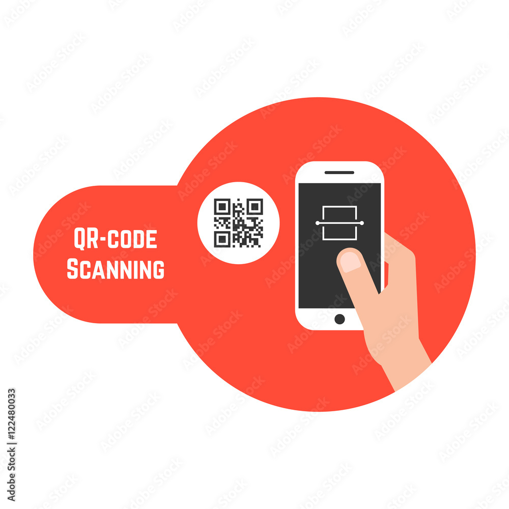 qr code scanning in red bubble Stock Vector | Adobe Stock