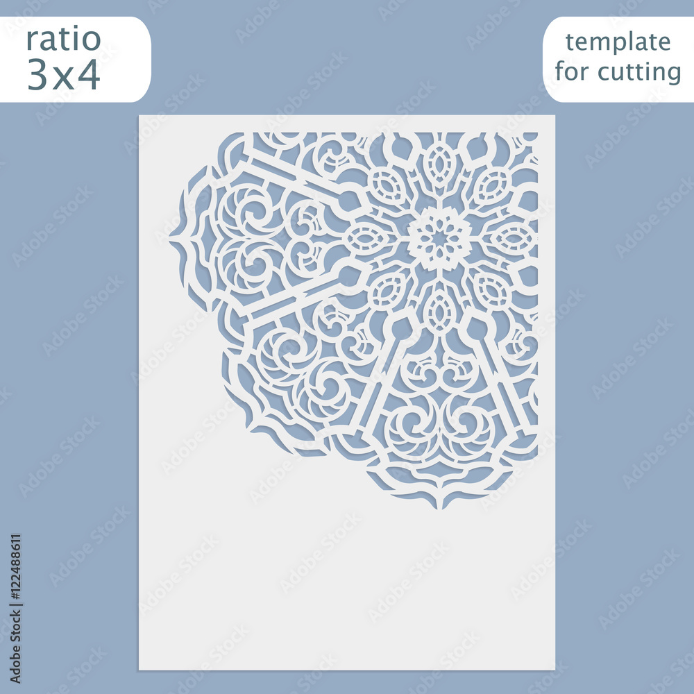 Laser cut wedding invitation card template. Cut out the paper card with ...