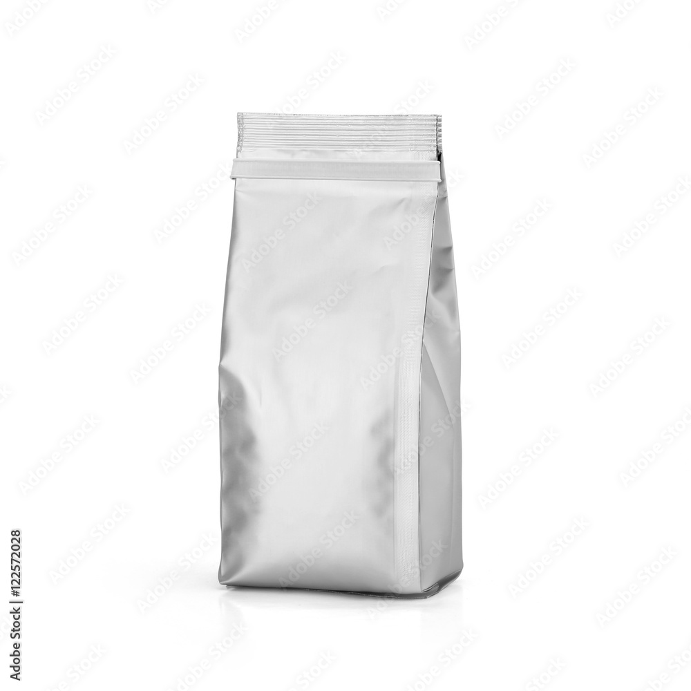 Foil plastic paper bag back view isolated on white background ...