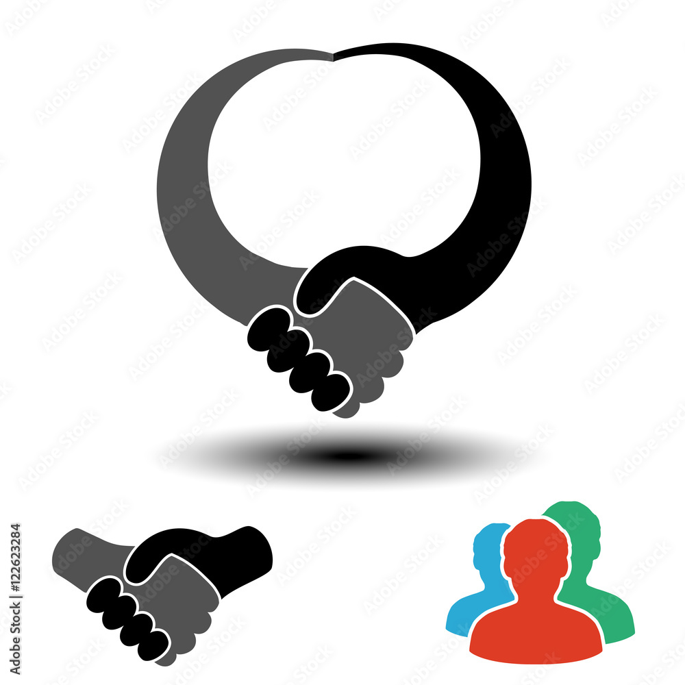Vector community symbol with handshake symbol. Simple silhouettes of ...