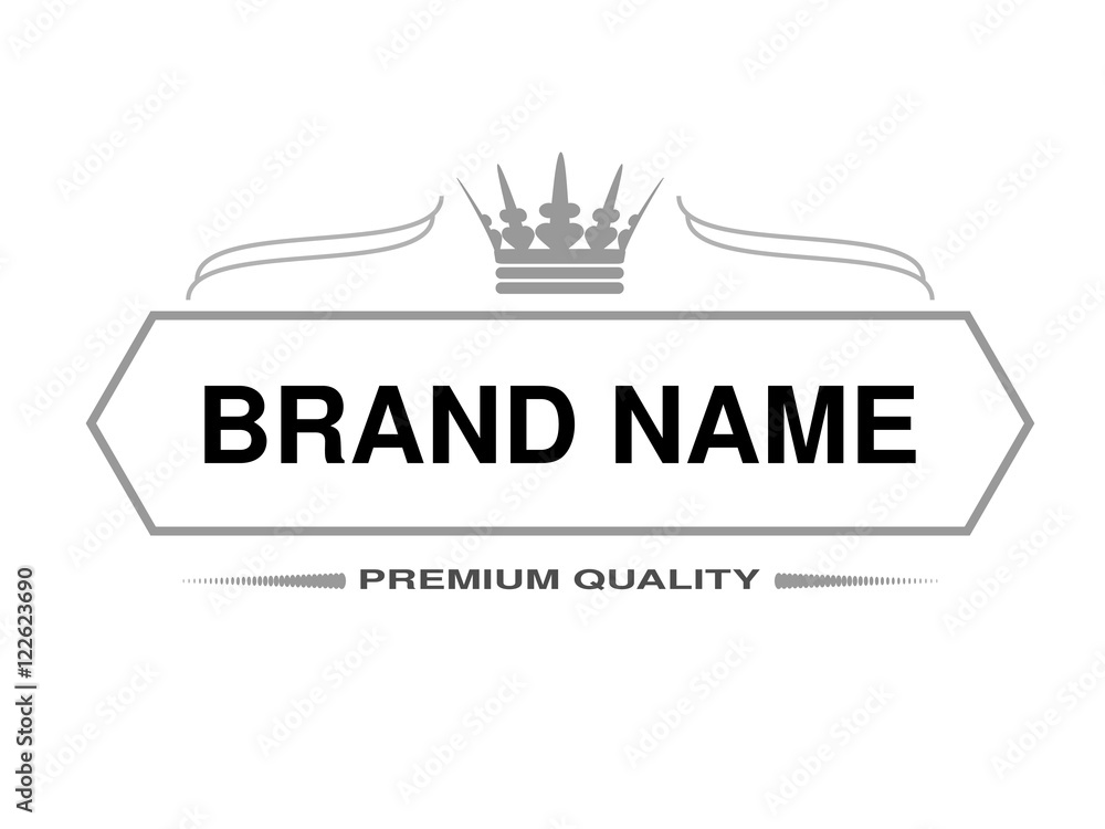 Vector line label. Rectangle frame for Brand name with symbol of crown ...