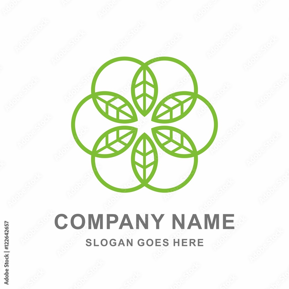 Geometric Circular Natural Green Leaf Farm Circle Line Vector Logo ...