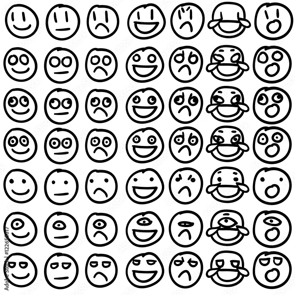 Emoji / Emoticon / Smiley Vector set. Outlines, on white background ...