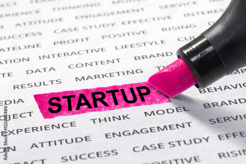 Startup word highlighted with marker on paper another word. Stock Photo ...