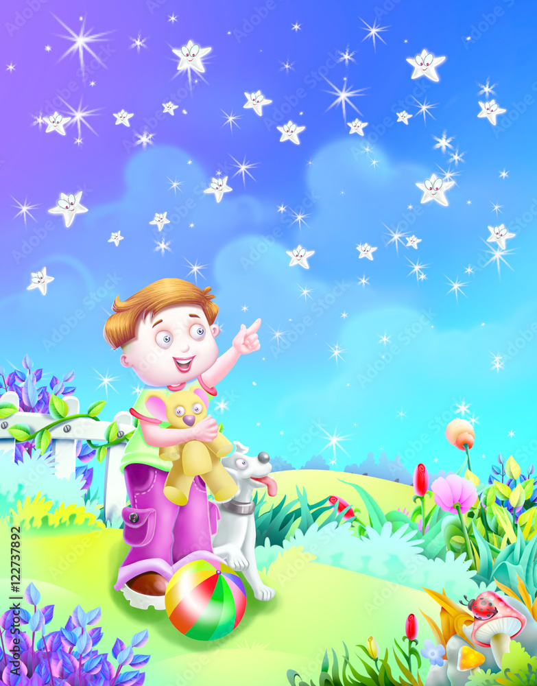 Boy with Twinkle little star Stock Illustration | Adobe Stock