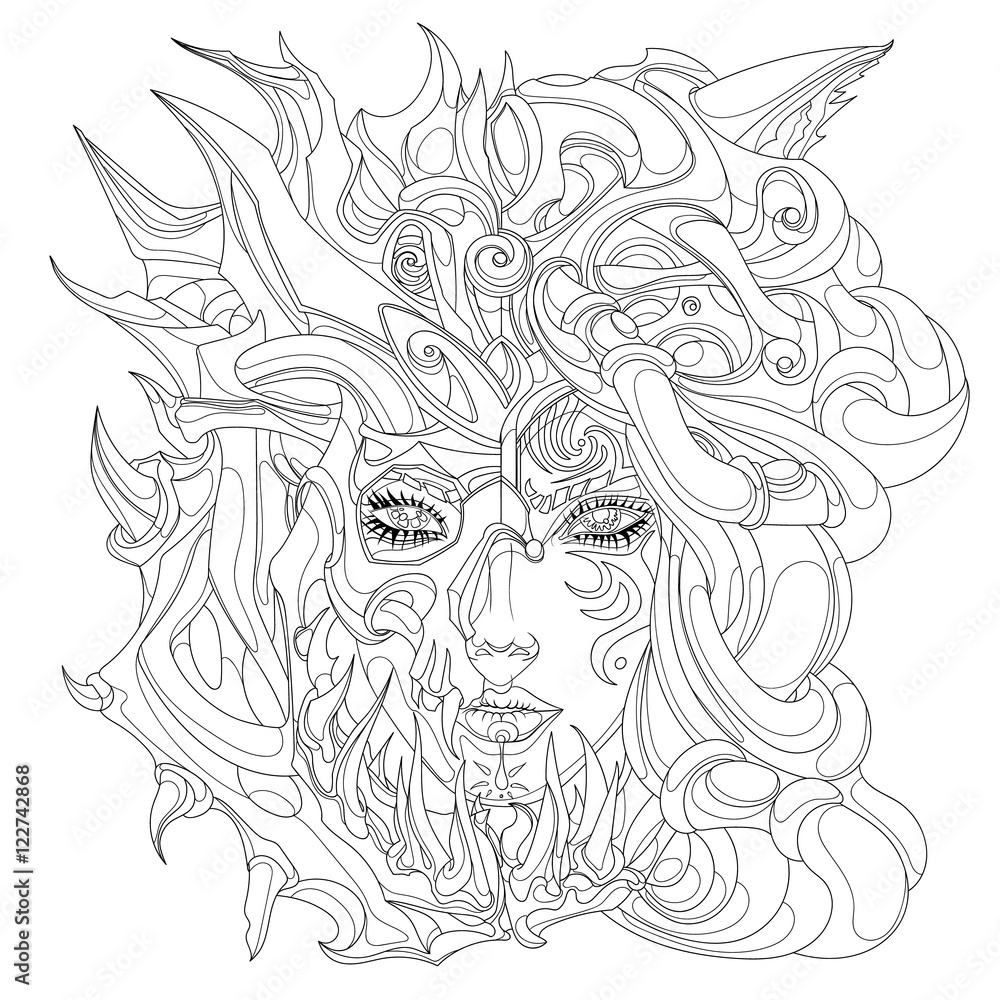 coloring the girl in the mask in the shape of the skull Stock Vector ...
