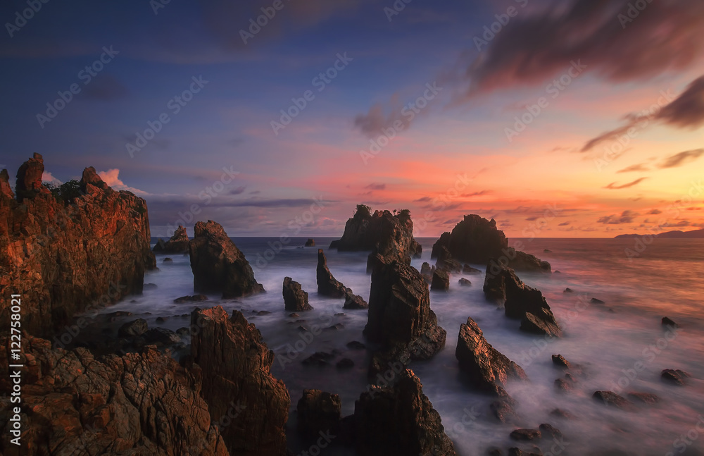 Sunset at stone shark teeth. Amazing locations in Pegadung Beach ...