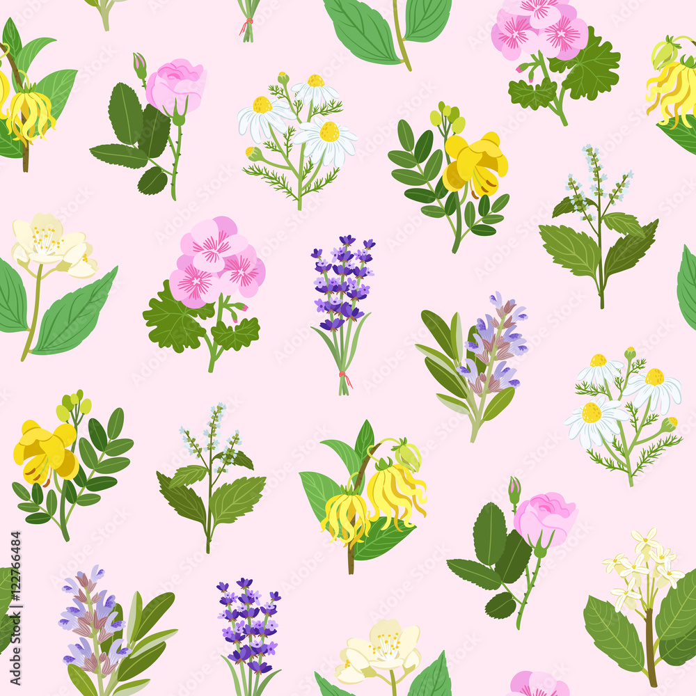 Essential flowers seamless pattern Stock Vector | Adobe Stock
