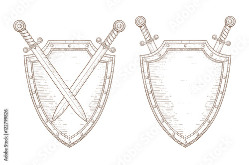Shield With Swords Hand Drawn Sketch Stock Vector Adobe Stock