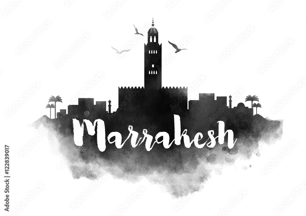 Watercolor Marrakesh City Skyline Stock Illustration | Adobe Stock