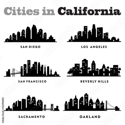 City Skyline Cityscape of Cities in California - Silhouette Stock ...