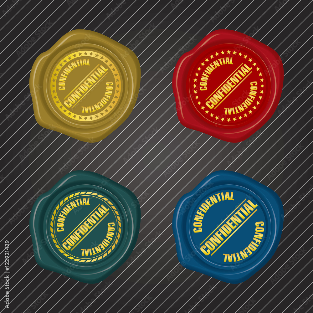 Different color Confidential Wax Seals with circular floral frame Stock ...