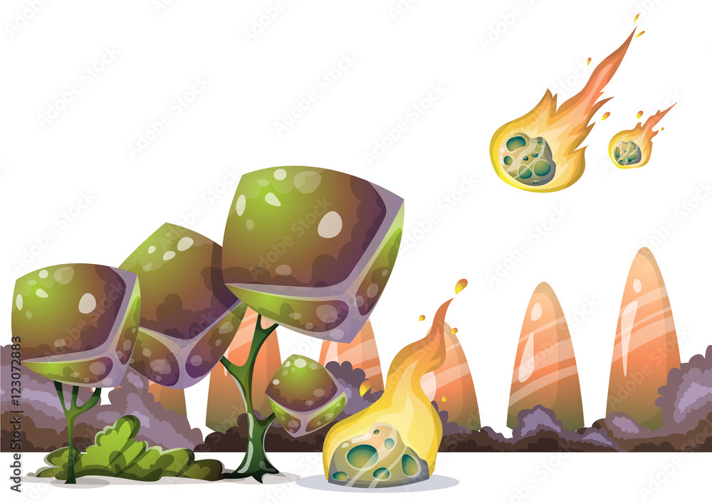 cartoon vector Meteor object with separated layers for game art and ...