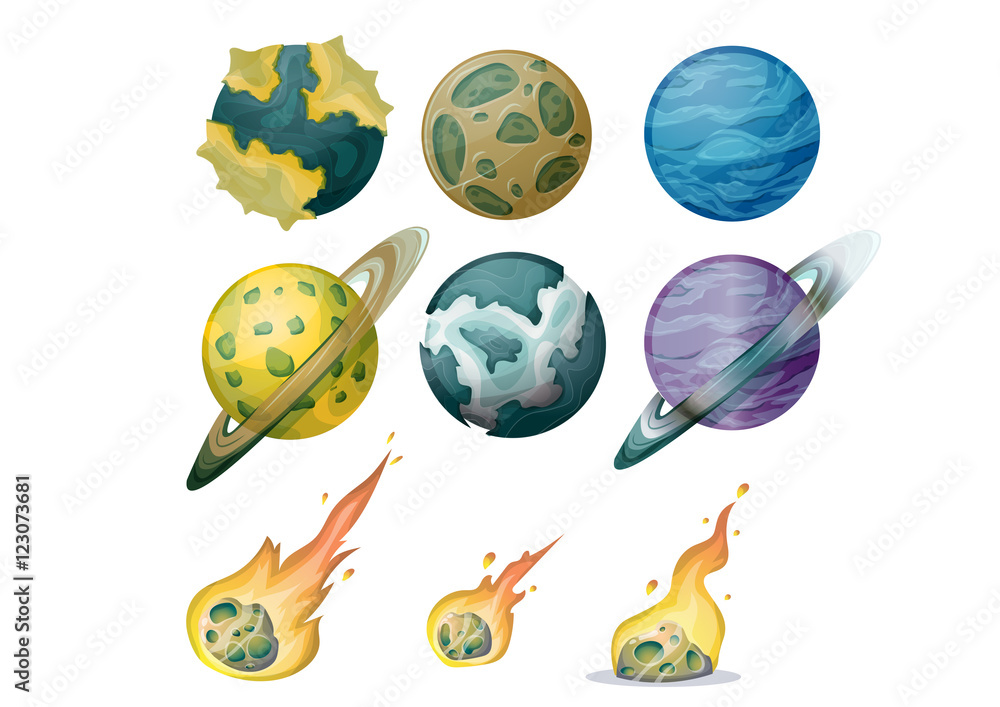 cartoon vector Meteor object with separated layers for game art and ...