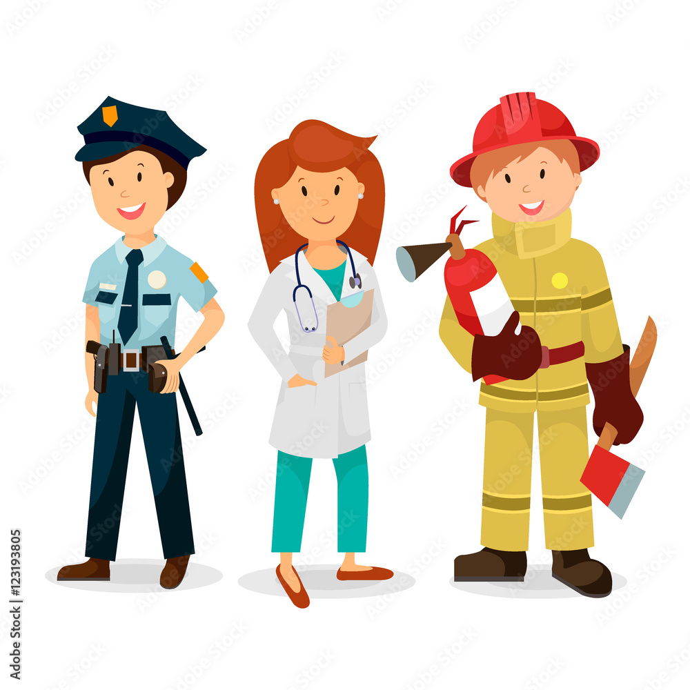 emergency service , a police officer , doctor, fireman , vector Stock ...