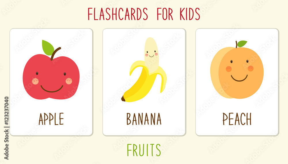 Useful flashcards for kids education as cute hand drawn smiling cartoon ...
