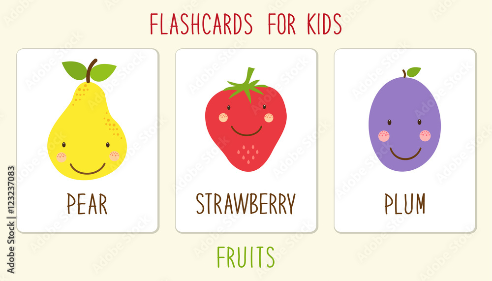 Useful flashcards for kids education as cute hand drawn smiling cartoon ...