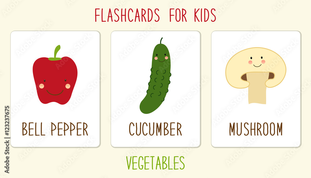 Useful flashcards for kids education as cute hand drawn smiling cartoon ...