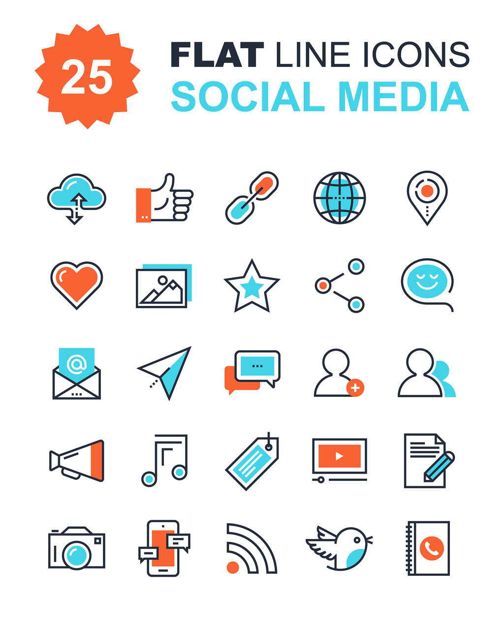 Flat Social Media Icons Psd