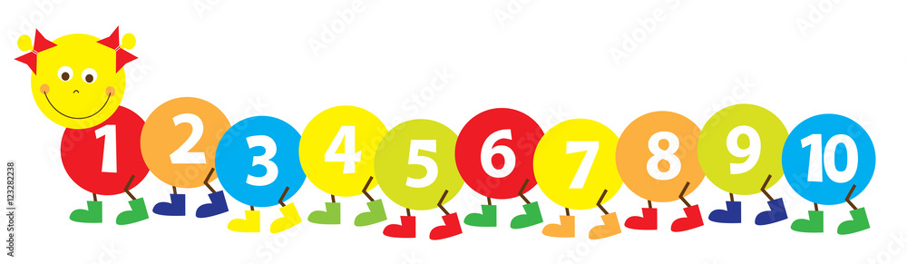 smiling cartoon caterpillar with numbers / educational illustration for ...