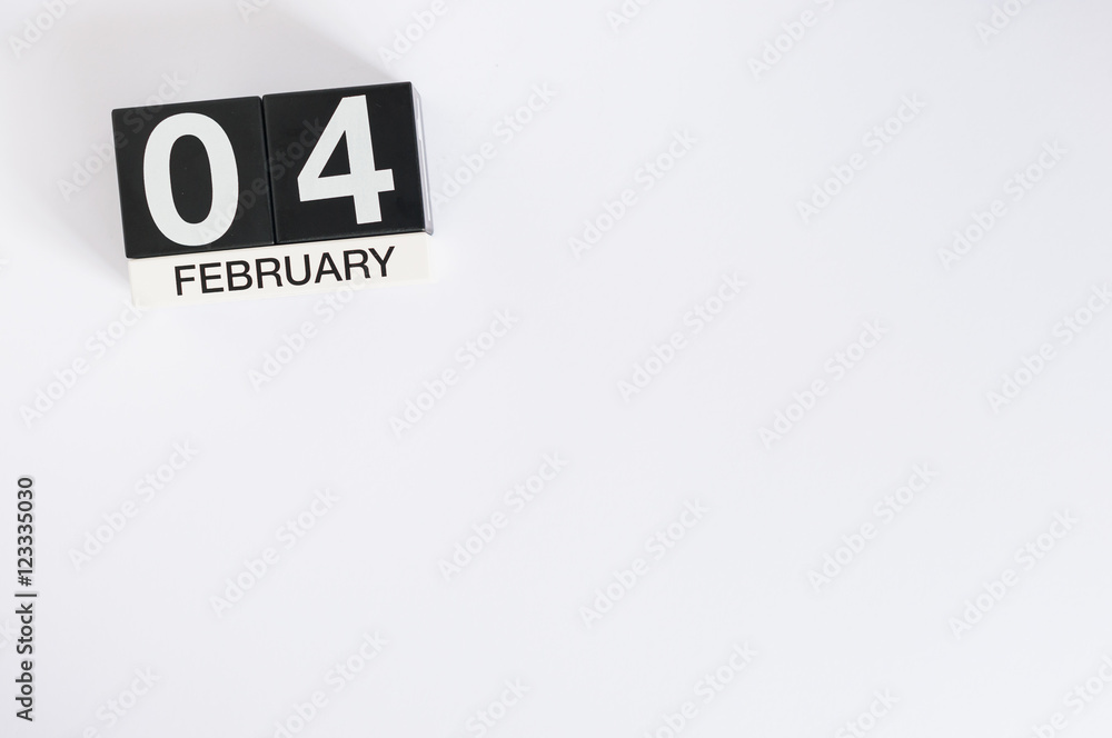 February 4th. Day 4 of month, calendar on white workplace background ...