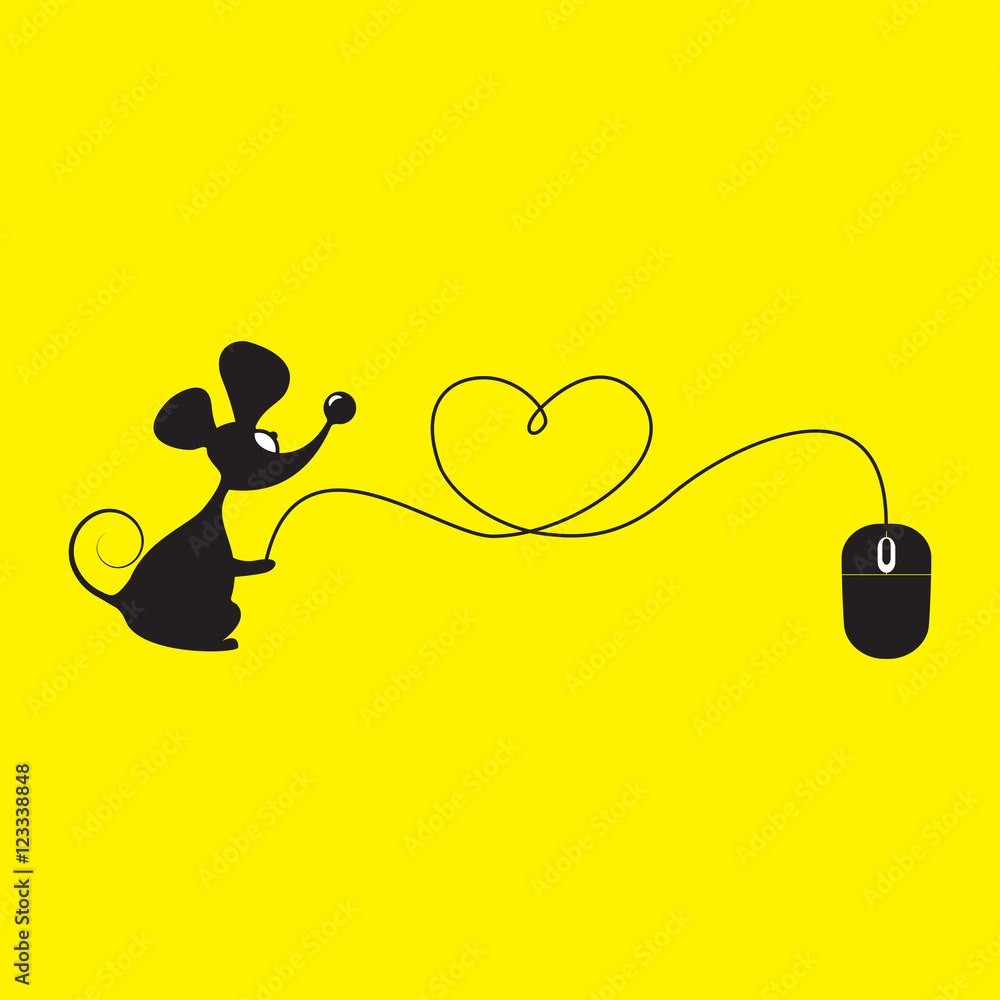 I love a little mouse in a computer mouse on a yellow background. Stock ...