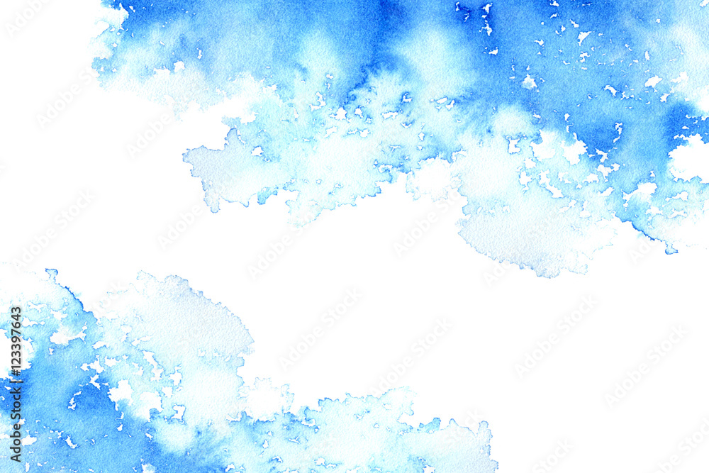 Abstract blue watery frame.Aquatic backdrop.Ink drawing.Watercolor hand ...