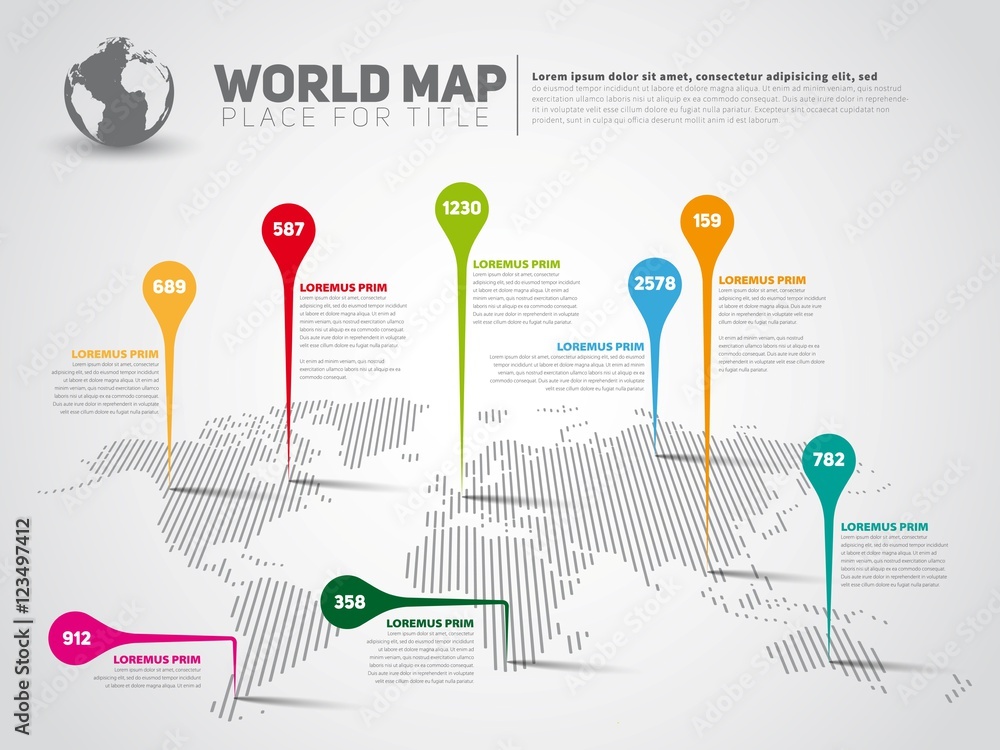 Simple World map infographic communication template with pointer Stock ...