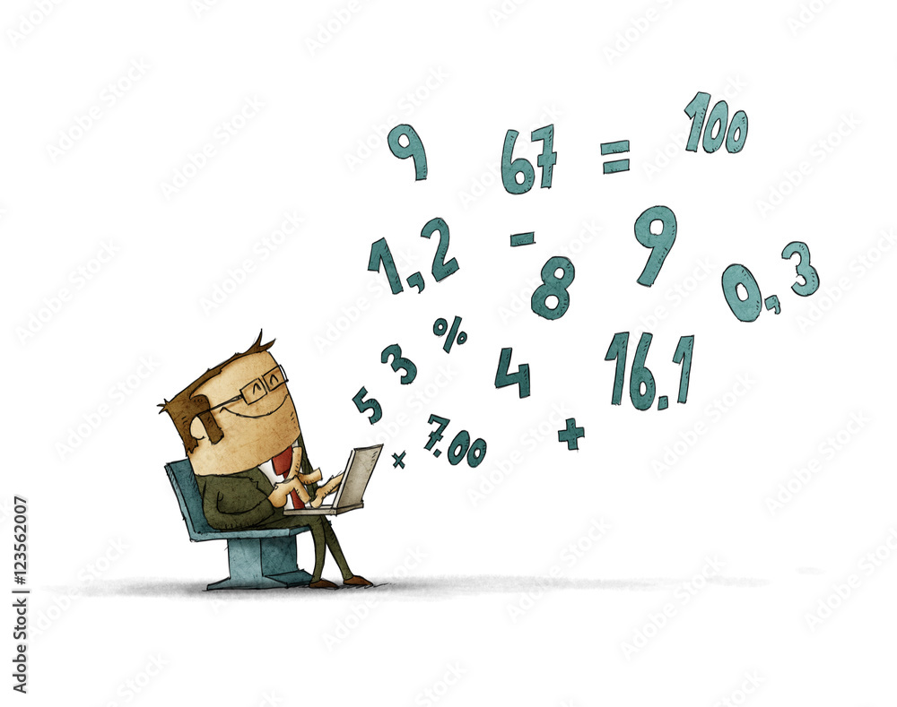 Man calculating numbers on laptop Stock Illustration | Adobe Stock