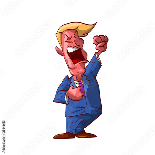 Colorful vector illustration of an angry male politician screaming and ...