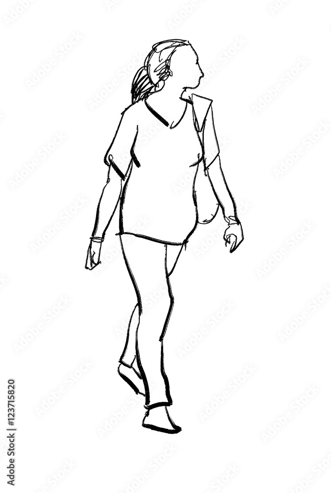 Girl Walking Drawing Front View