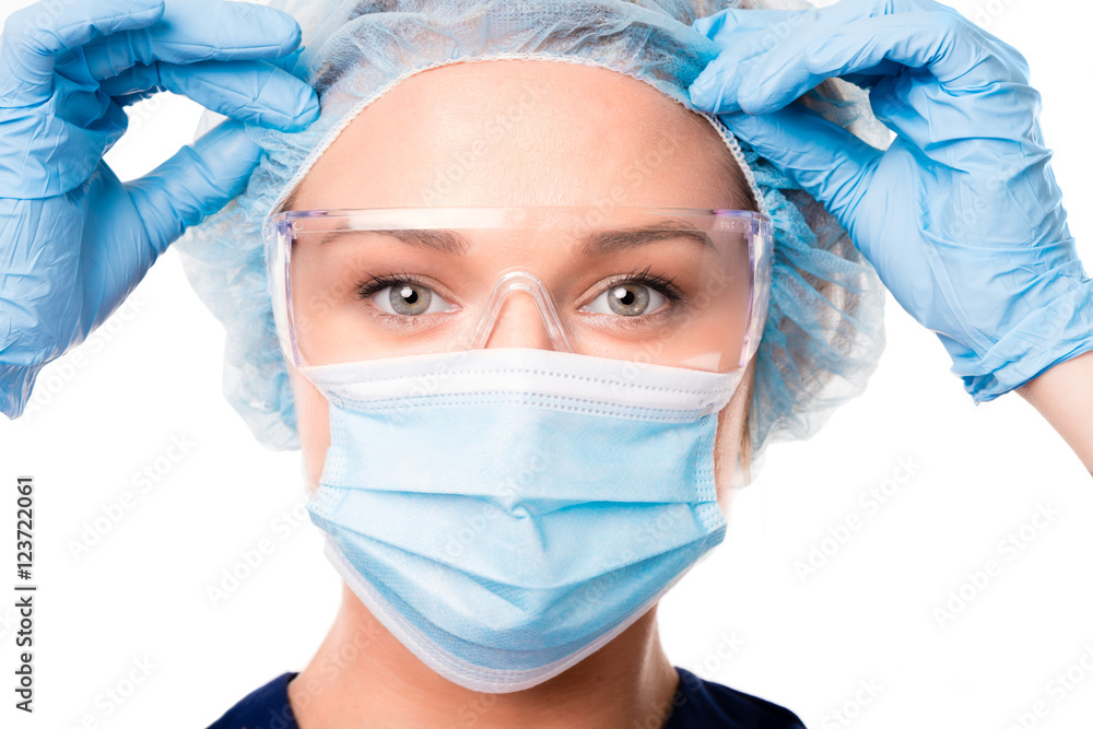 Female doctor nurse practitioner surgery hospital worker in hair cap ...