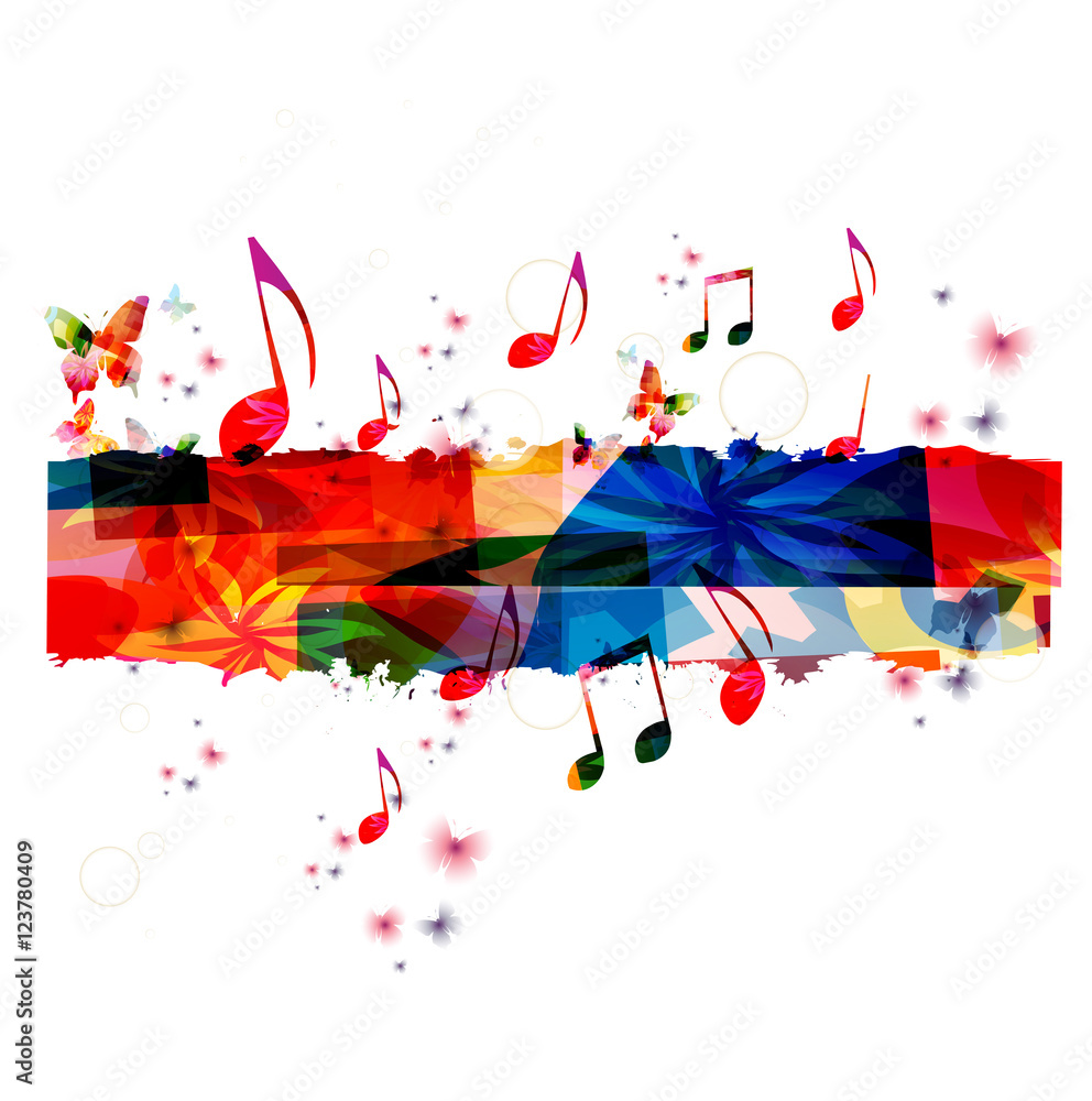 Creative music template vector illustration, colorful music notes ...