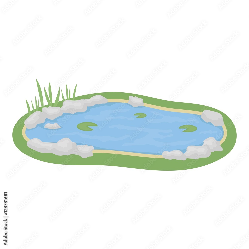 Pond icon in cartoon style isolated on white background. Park symbol ...