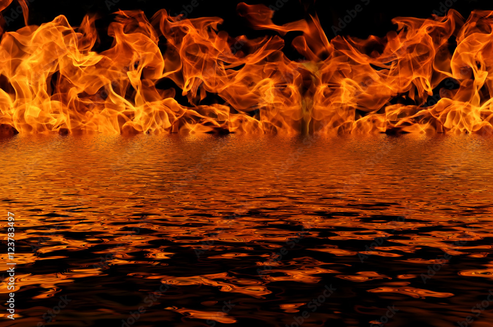 flame fire water reflection Stock Photo | Adobe Stock