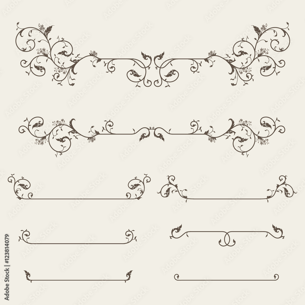 Vector set of decorative elements, border and page rules frame Stock ...