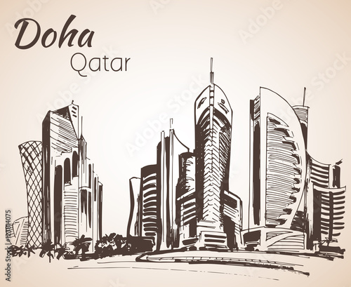 Doha, Qatar city view sketch. Stock Vector | Adobe Stock