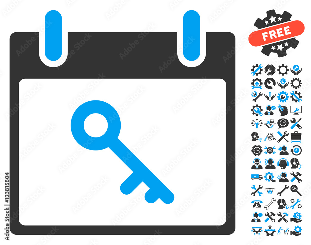 Key Calendar Day icon with bonus setup tools pictograms. Vector ...
