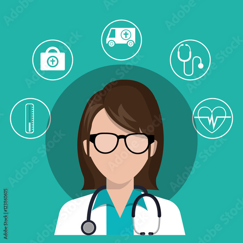 Avatar Woman Medical Doctor With Stethoscope And Medice Icon Set