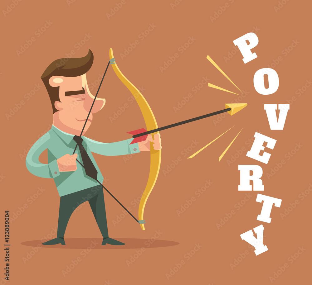Stop poverty. Man character broke poverty word. Vector flat cartoon ...